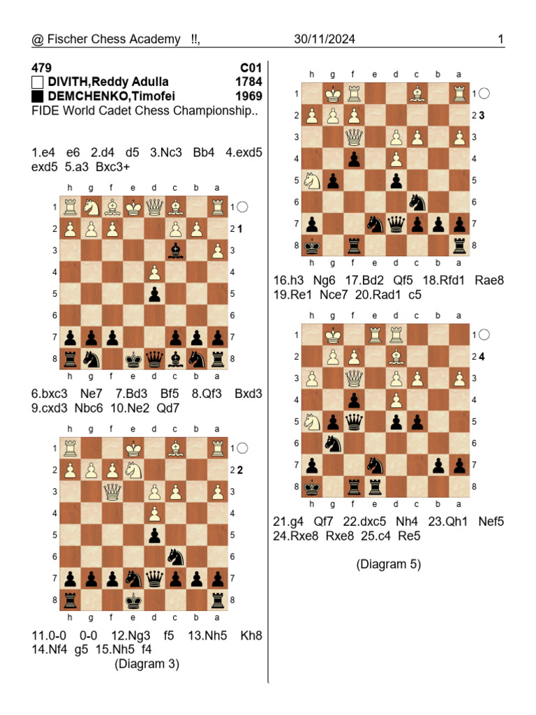 Divith vs Demchenko U8 Cadet championship | PDF | Chess | Chess Theory
