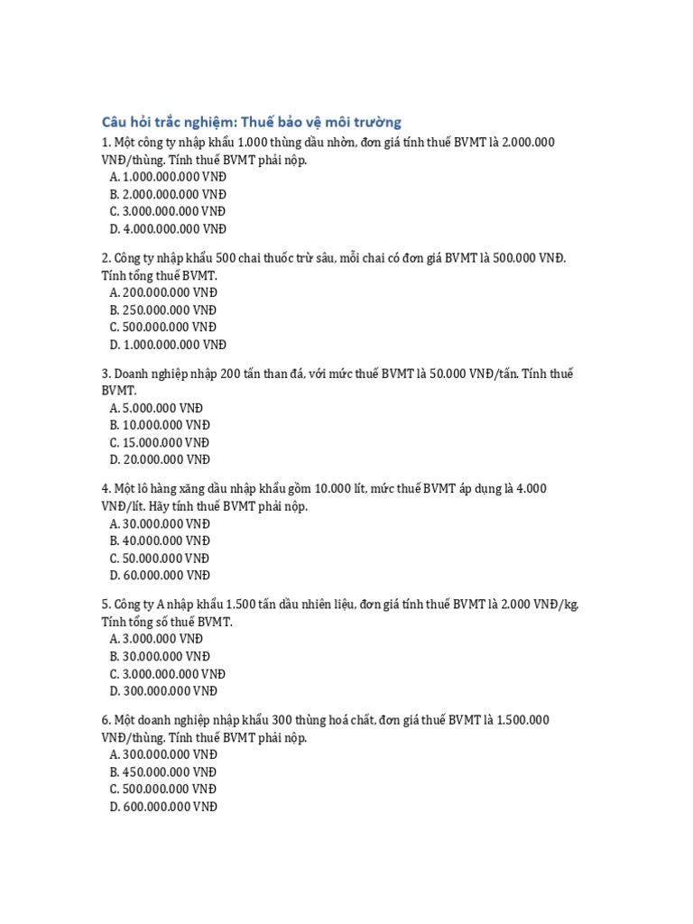 Thuế - BVMT - Trắc - Nghiệm-đã gộp | PDF