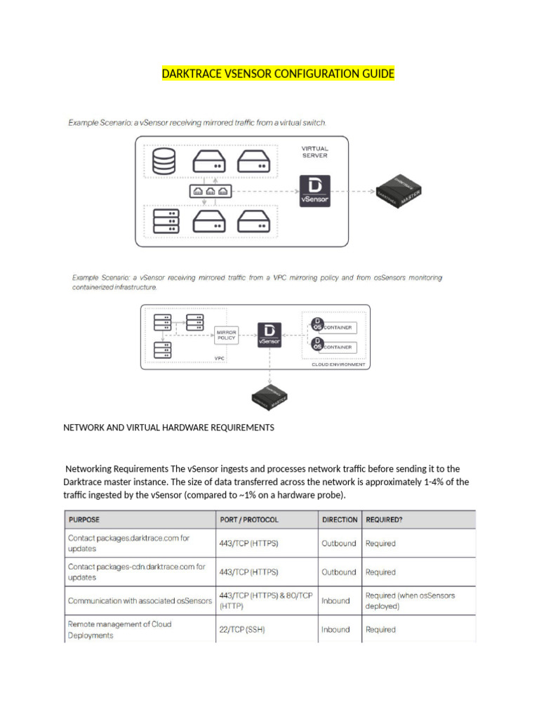 Darktrace Vsensor Configuration Guide | PDF
