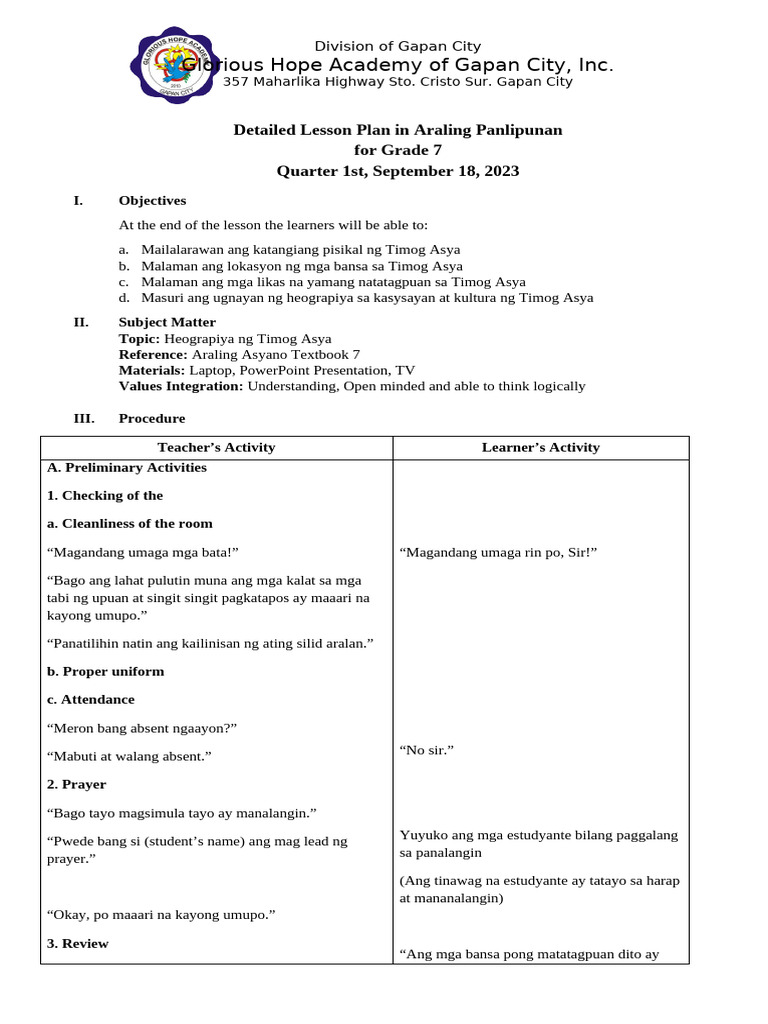 Grade 7 APAN DLP | PDF