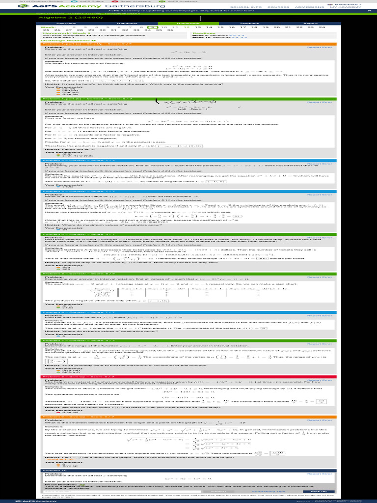 Algebra 2 Homework Week 9 Overview | PDF | Mathematics | Mathematical ...