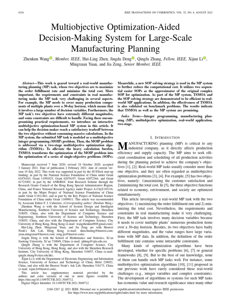 Multiobjective Optimization Aided Decision Making System For Large