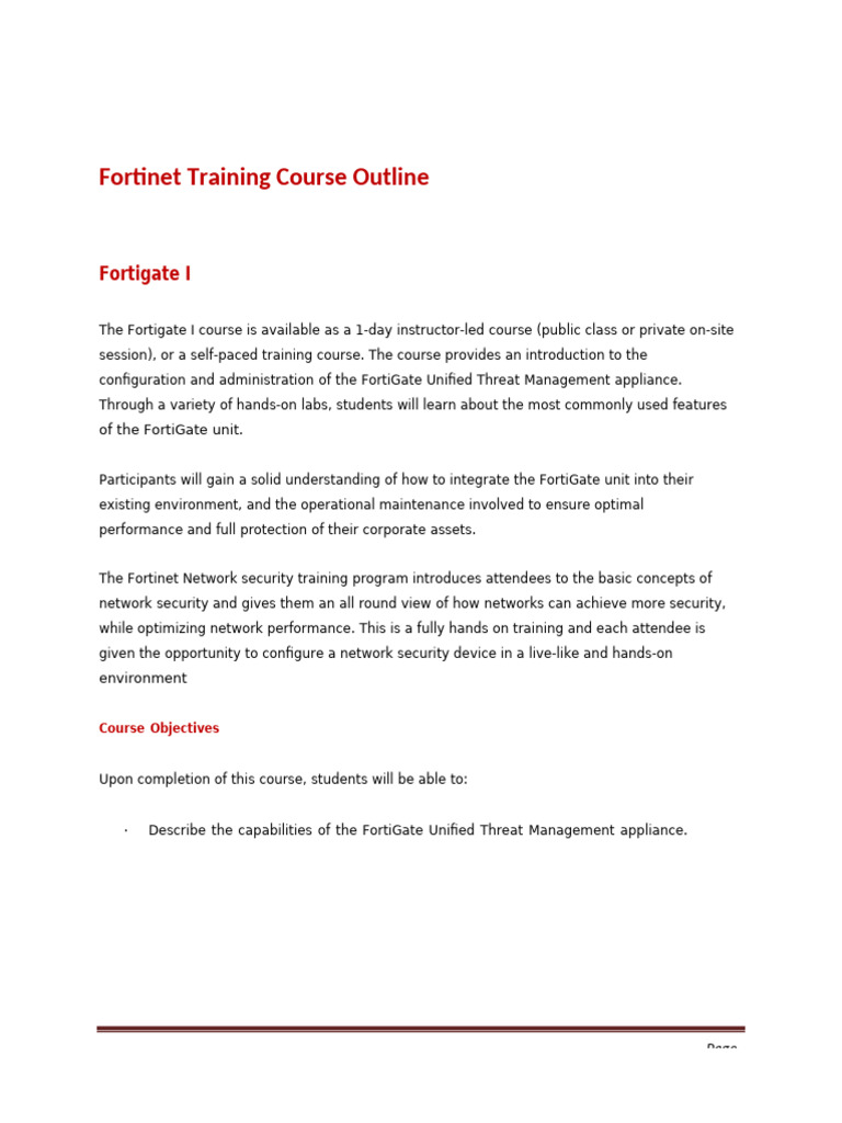 Fortinet Course Outline - Docx | PDF | Firewall (Computing) | Security