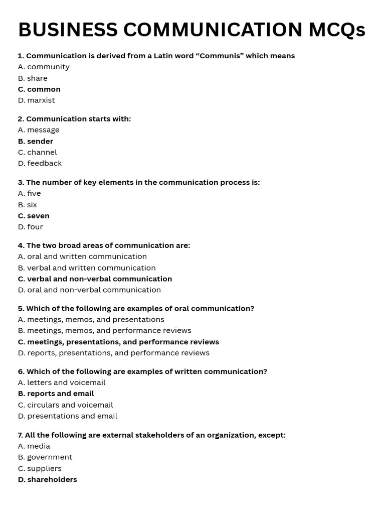 Business Communication Mcqs | PDF | Communication | Memorandum