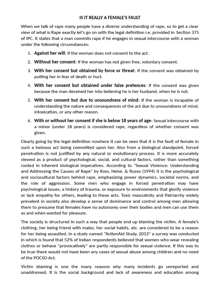 IS IT REALLY A FEMALE FAULT (Editted) | PDF | Rape | Consent