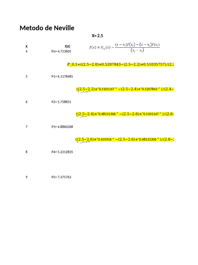 Neville's Method Calculations | PDF