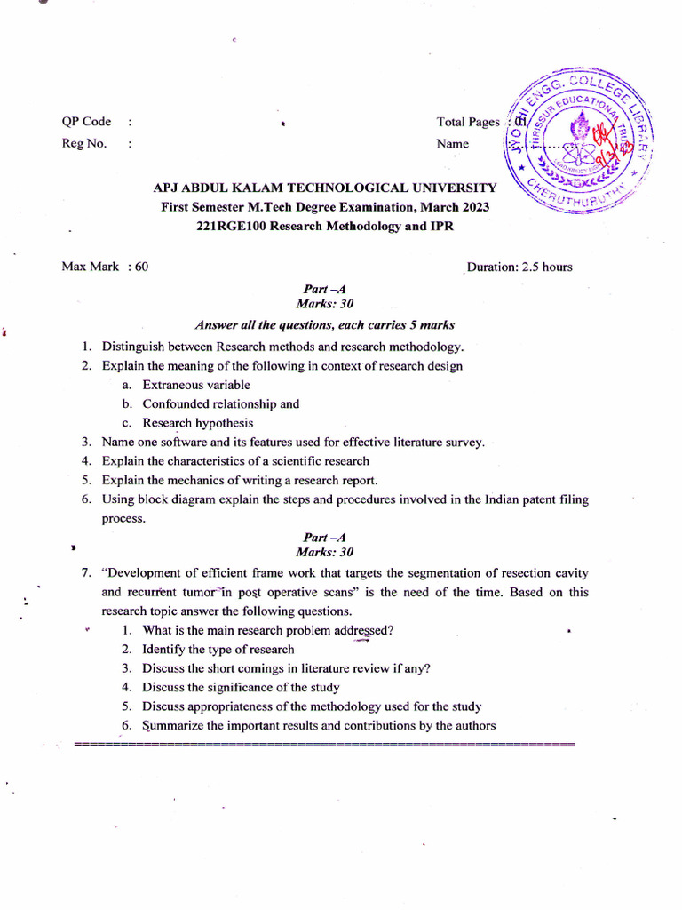 221rge100 Research Methodology and Ipr (Cse), March 2023 | PDF