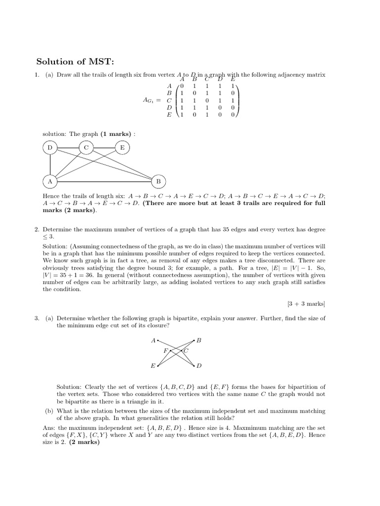 MST model answers | PDF | Vertex (Graph Theory) | Graph Theory