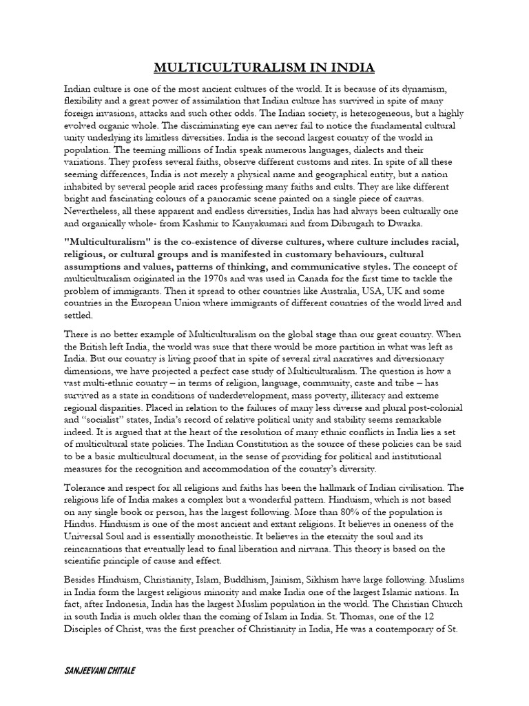 Essay Writing (Multiculturalism in India) | PDF | Multiculturalism ...