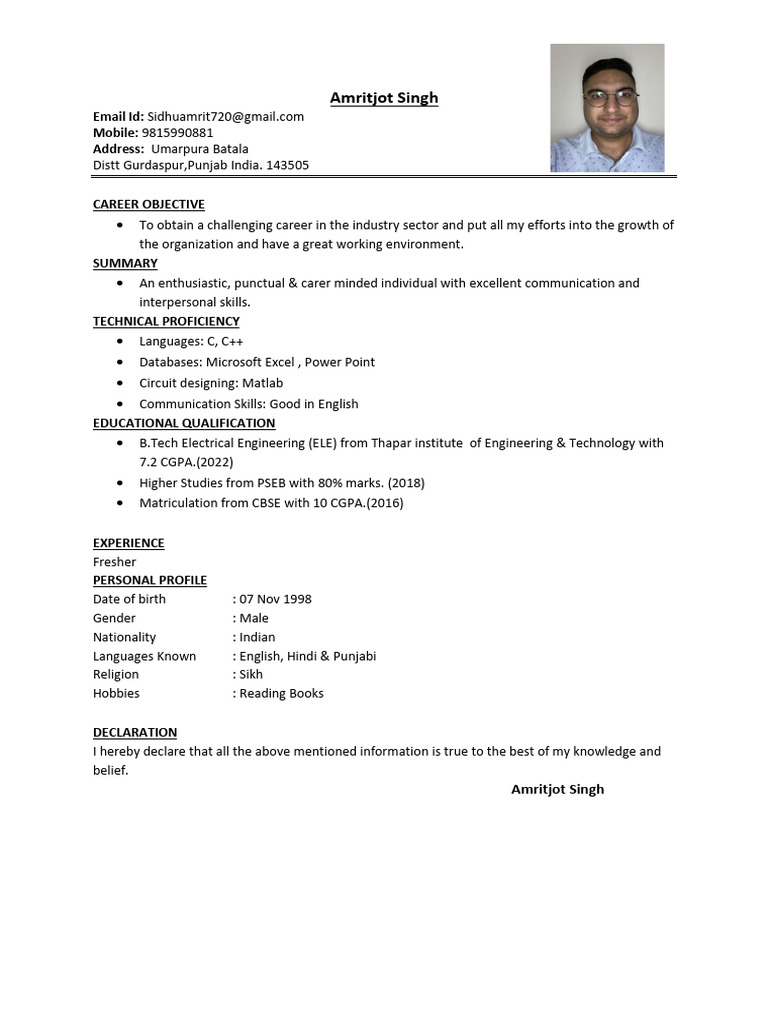 Amritjot Singh Resume | PDF