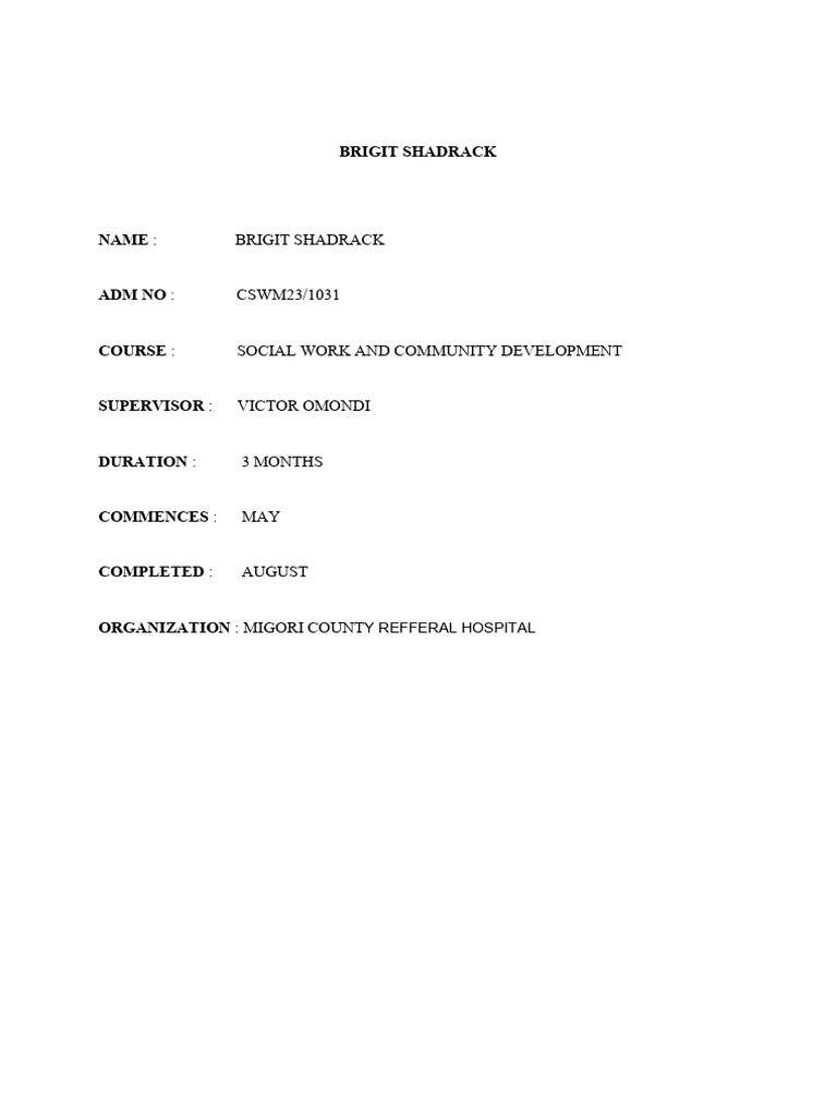 Brigit Shadrack | PDF | Mental Health | Health Care