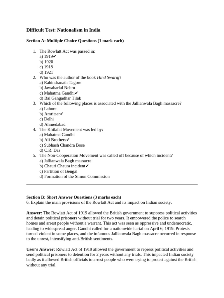 NII (Ch-2) Test Answers | PDF | Mahatma Gandhi | British Raj