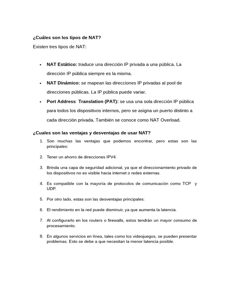 Tipos de NAT y su Función en Redes | PDF | Proveedor de servicios de ...