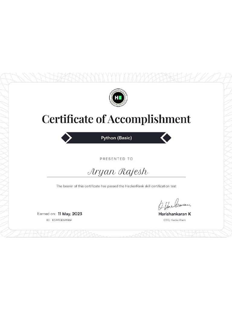 HackerRank - Python Certificate | PDF