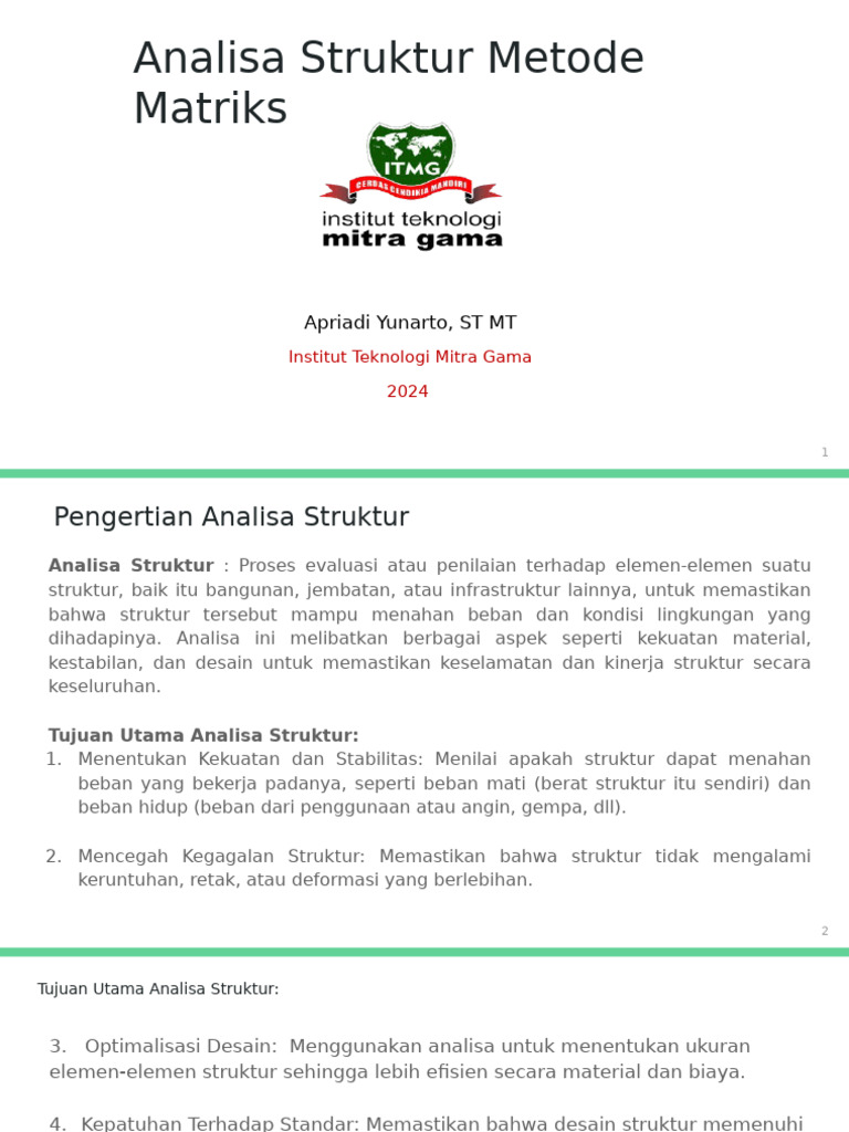 Slide Analisa Struktur Metode Matriks - Part 1 | PDF