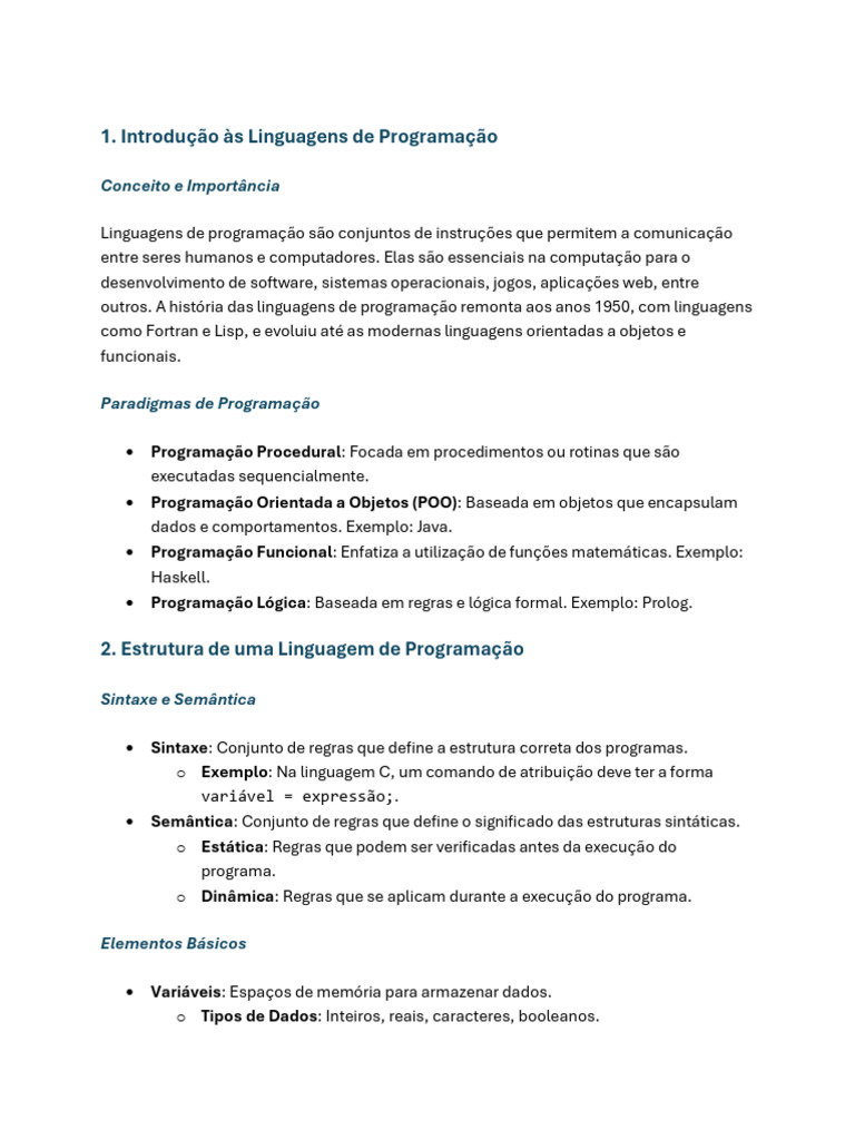Introdução às Linguagens de Programação | PDF | Linguagem de ...