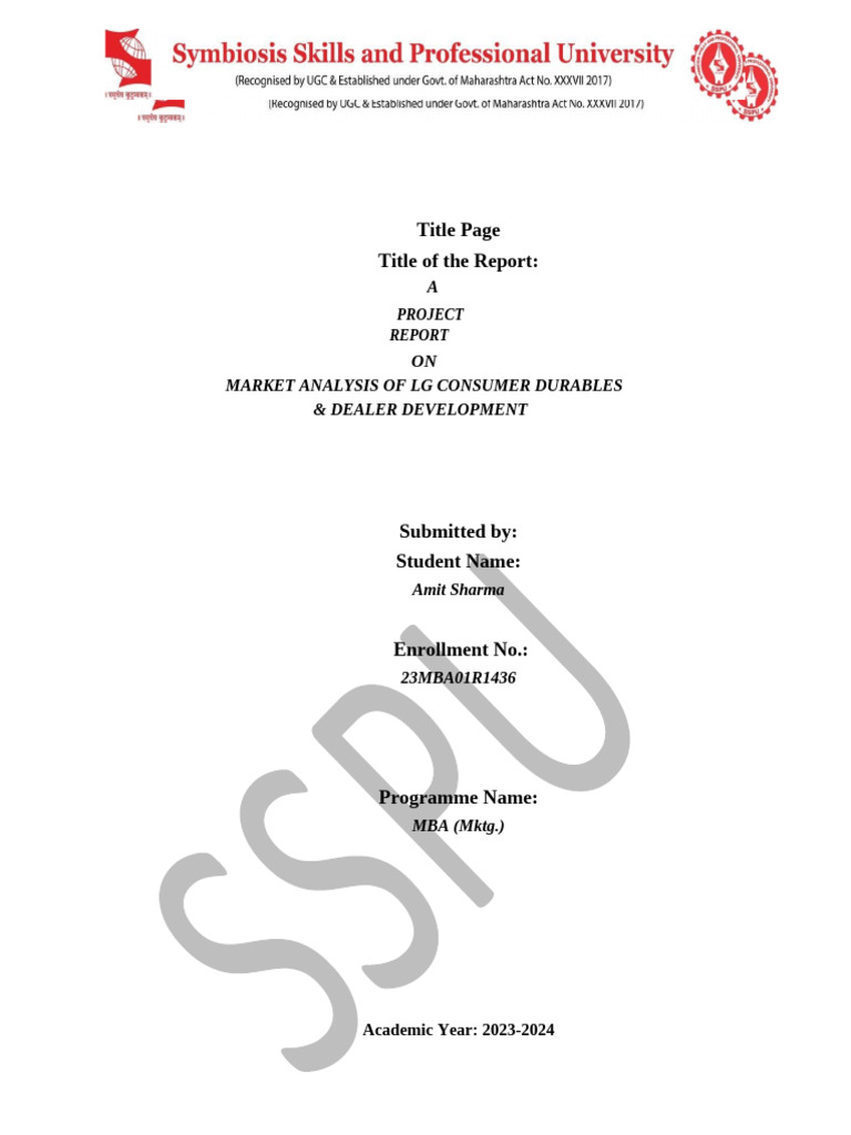 A Project Report On Market Analysis of LG Consumer Durables Dealer ...