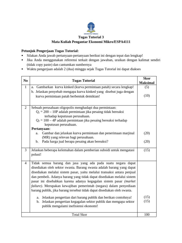 Tugas 3 Pengantar Ekonomi Mikro | PDF