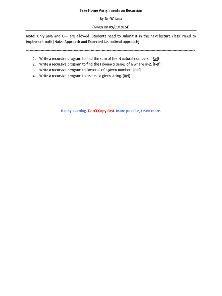Recursion Assignments in Java/C++ | PDF