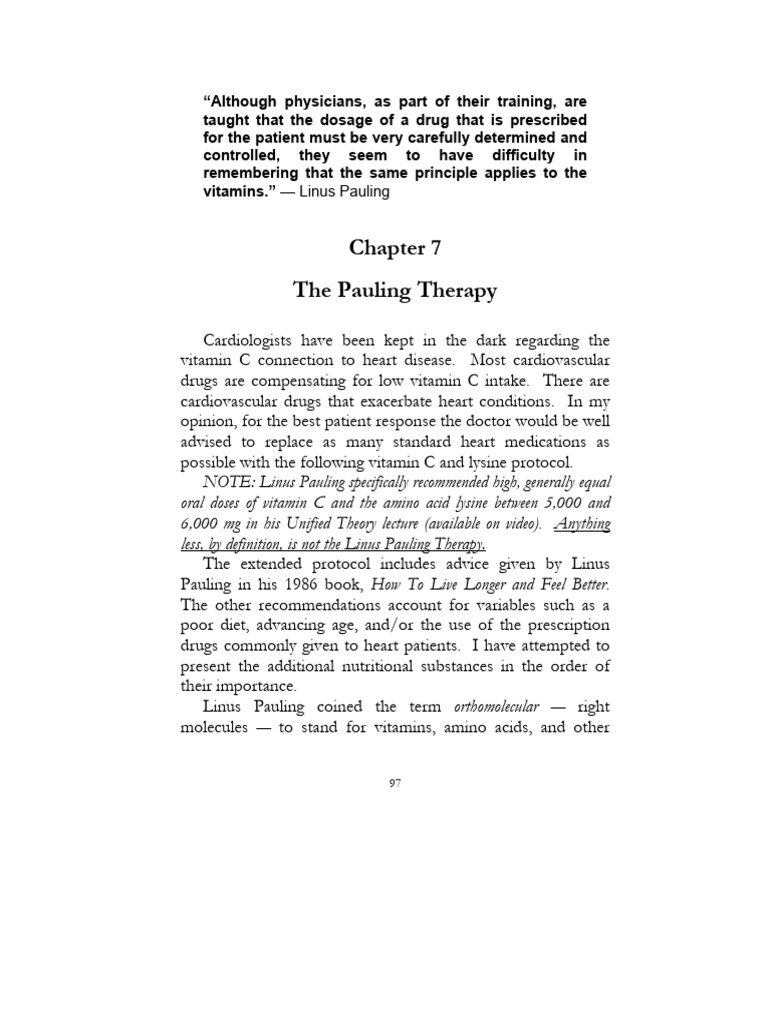 Pauling Therapy Protocol - David Lazoff | PDF | Vitamin C | Orthomolecular Medicine