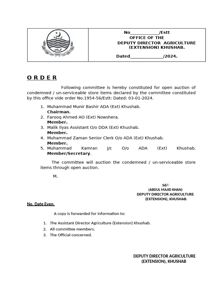 Committee Formed for Auction of Unserviceable Items | PDF