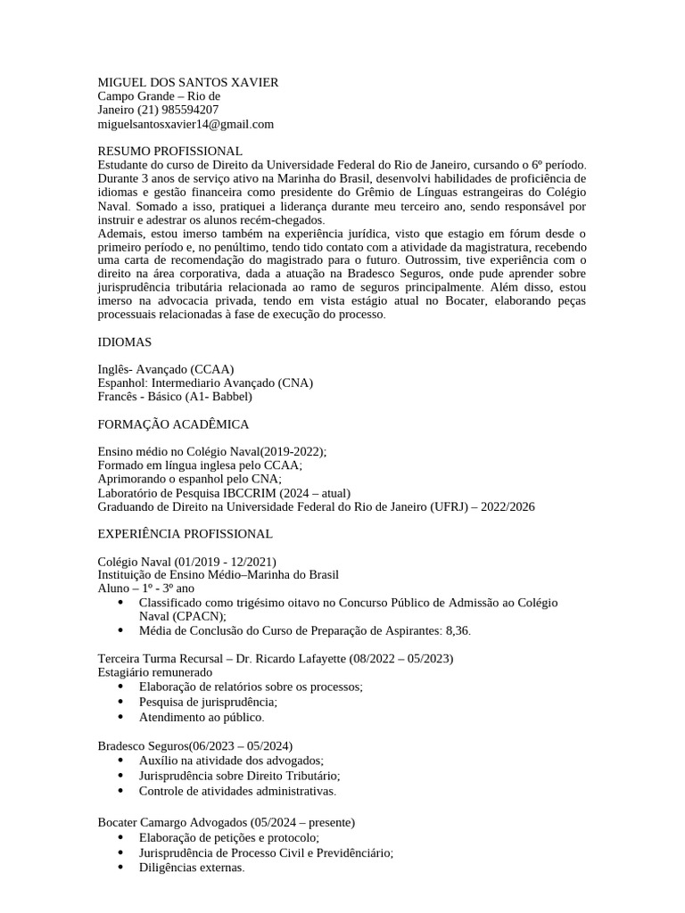CV Miguel Xavier 2024.1 | PDF | Advogado