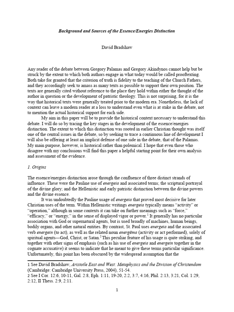 Background & Sources of Energy-Essence Distinction (Bradshaw) | PDF ...