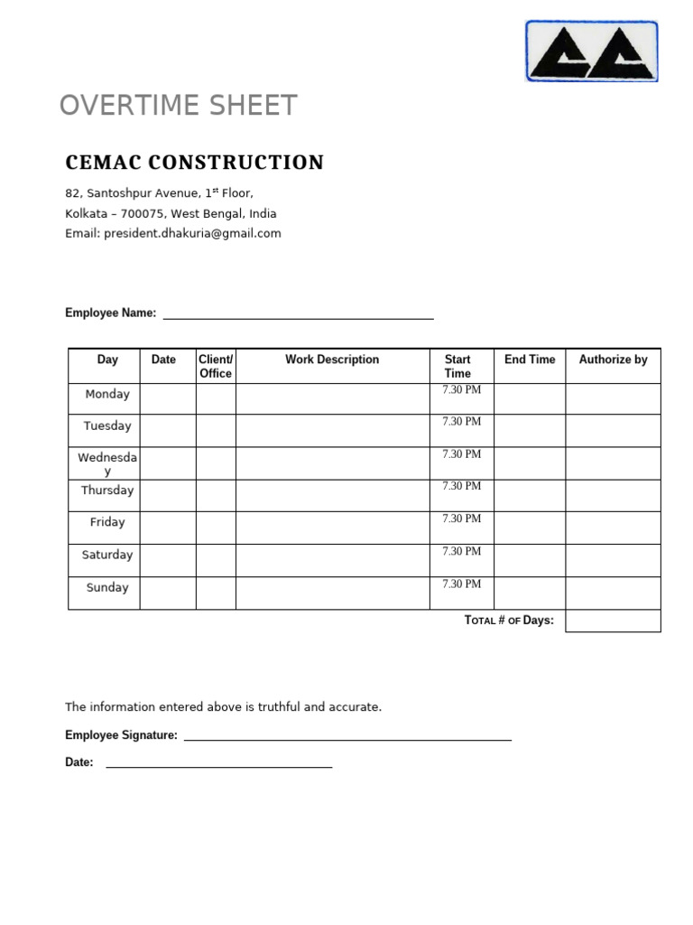 Overtime Sheet | PDF