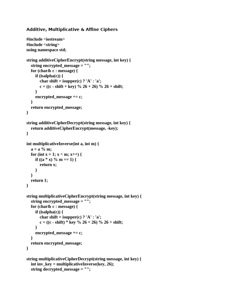 Ciphers: Additive, Multiplicative, Affine | PDF | Computer Programming | Applied Mathematics