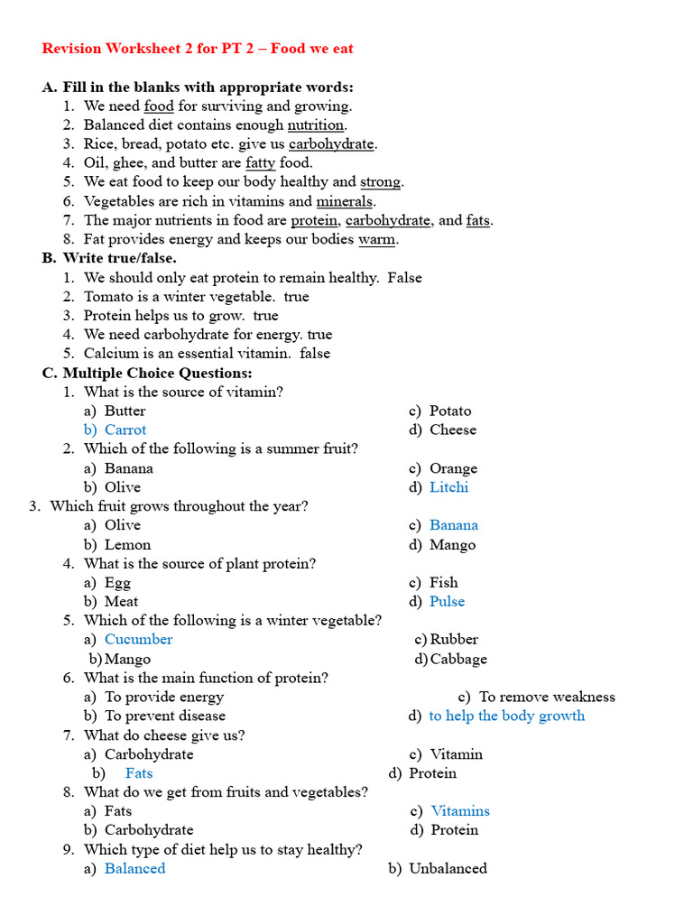 Revision Worksheet 2 For PT 2 | PDF | Foods | Healthy Diet