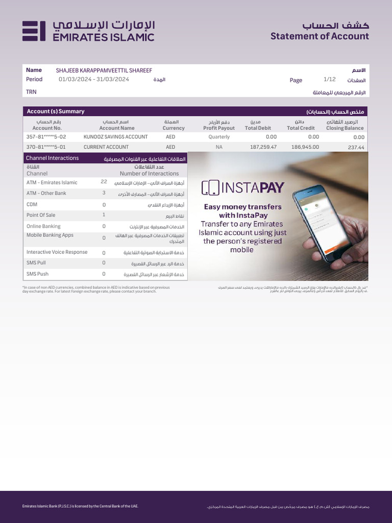 March 2024 Account Statement Summary | PDF | Banks | Debits And Credits