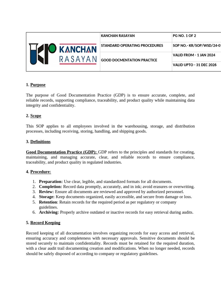 13-KR-SOP-WSD-24-01 Procedures For Warehousing, Storage and ...