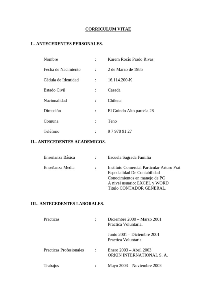 Curriculumvitae Karem Prado | PDF | Contabilidad | Negocios económicos