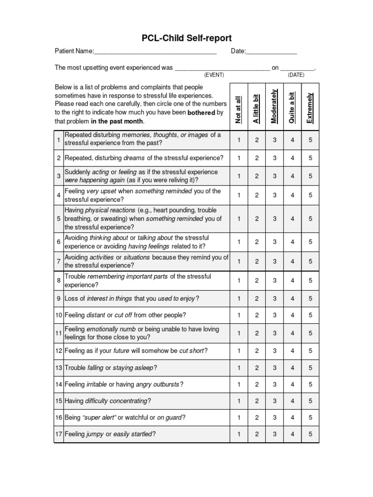 ptsd-checklist-child | PDF | Feeling | Experience