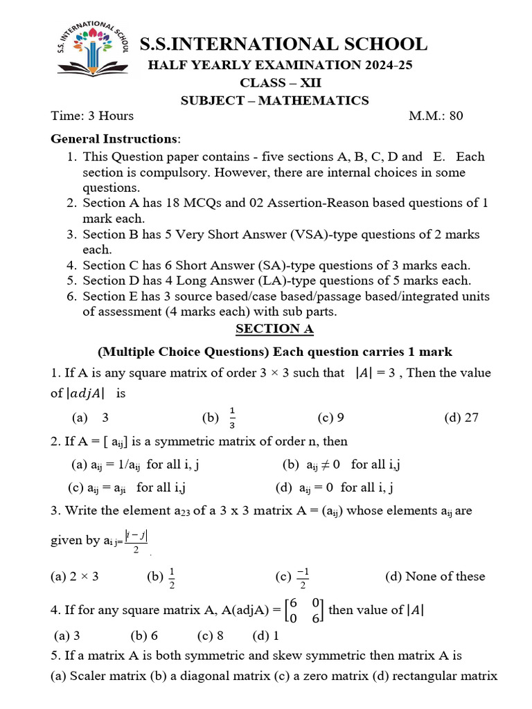 Class Xii Maths | PDF | Matrix (Mathematics) | Matrix Theory Class Xii Maths | PDF | Matrix (Mathematics) | Matrix Theory