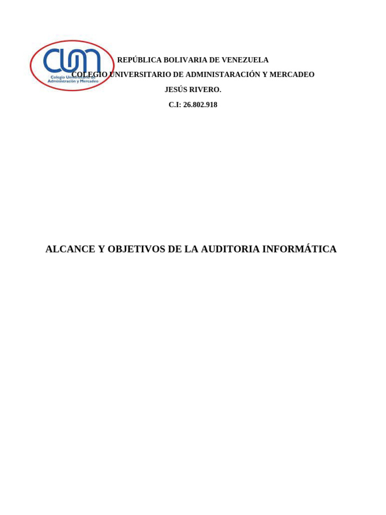 ALCANCE Y OBJETIVOS DE LA AUDITORIA INFORMÁTICA | PDF | Software | Auditoría