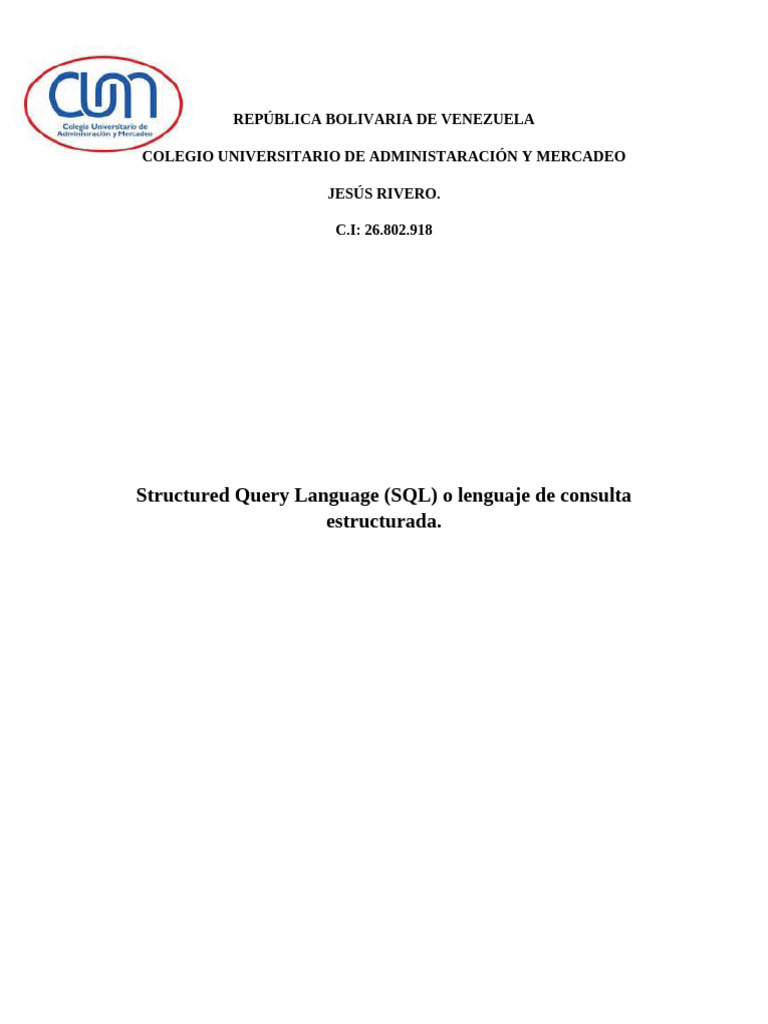Structured Query Language (SQL) o lenguaje de consulta estructurada | PDF | SQL | Bases de datos