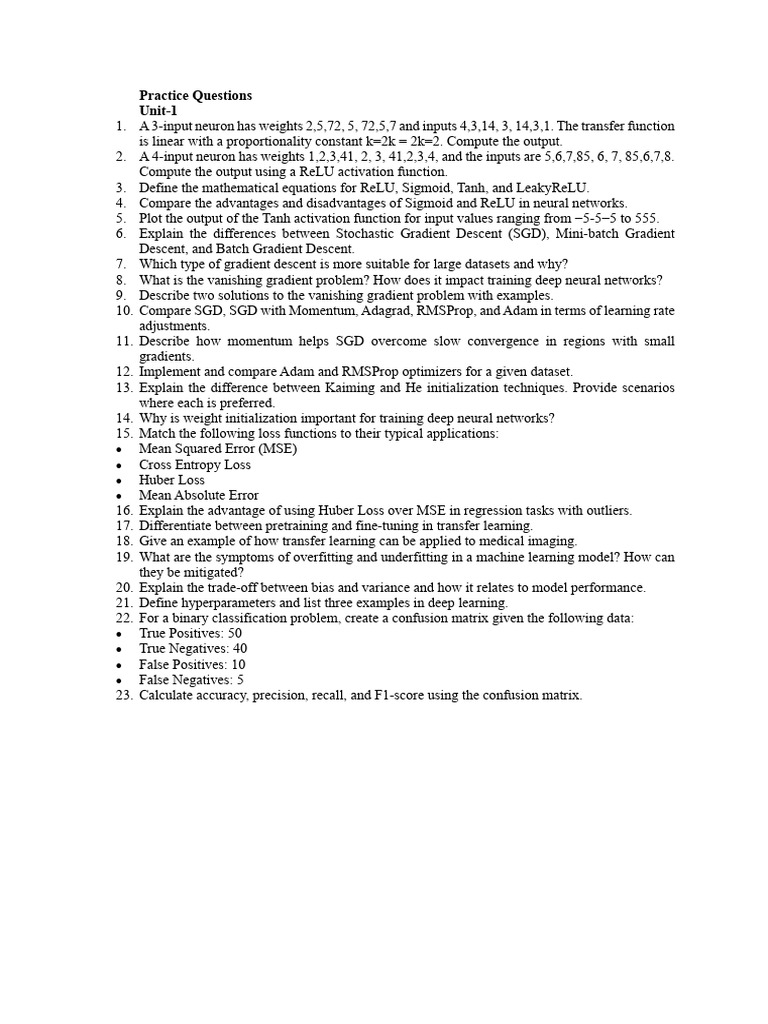 Unit1_PracticeQuestions | PDF | Artificial Neural Network | Mean Squared Error