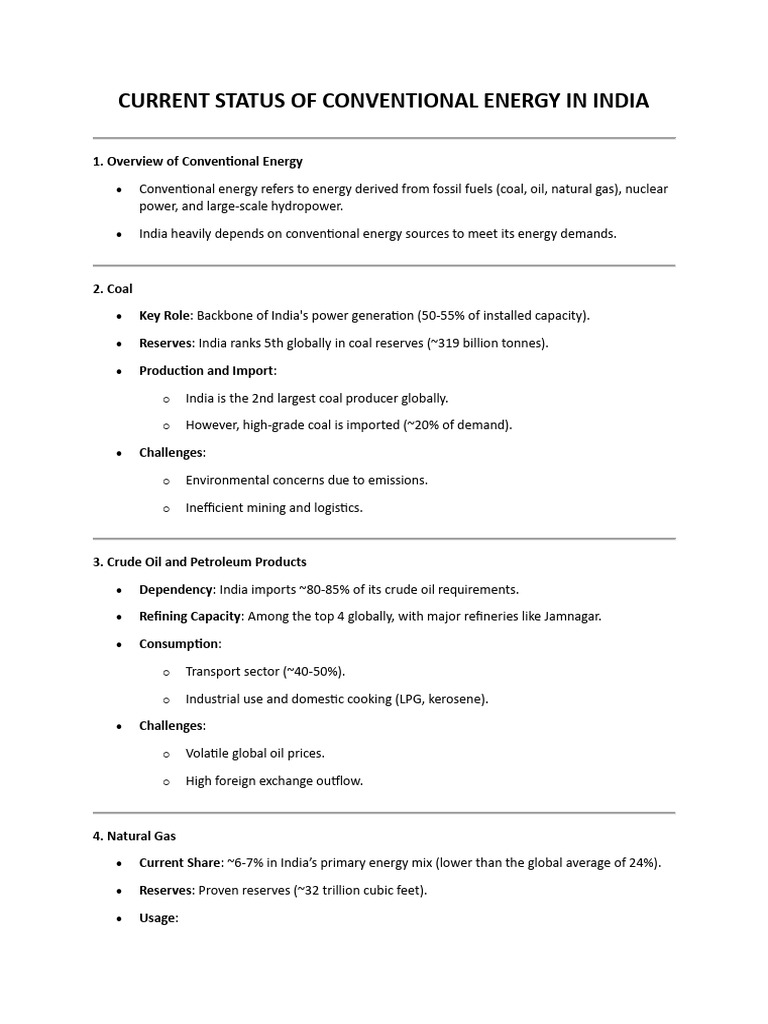Current Status of Conventional Energy in India | PDF | Energy ...