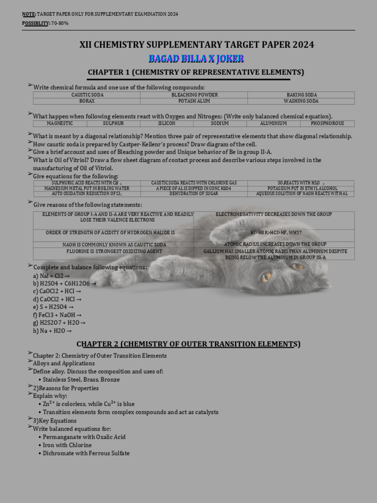 Xii-Chemistry (Supplementary) Target Paper 2024 PDF | PDF | Aluminium ...