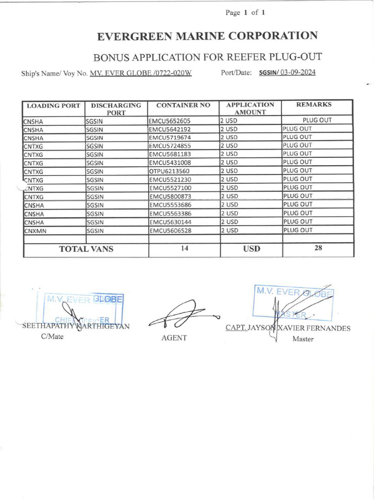 Reefer Plug-Out Voy 0722-020 W & E | PDF