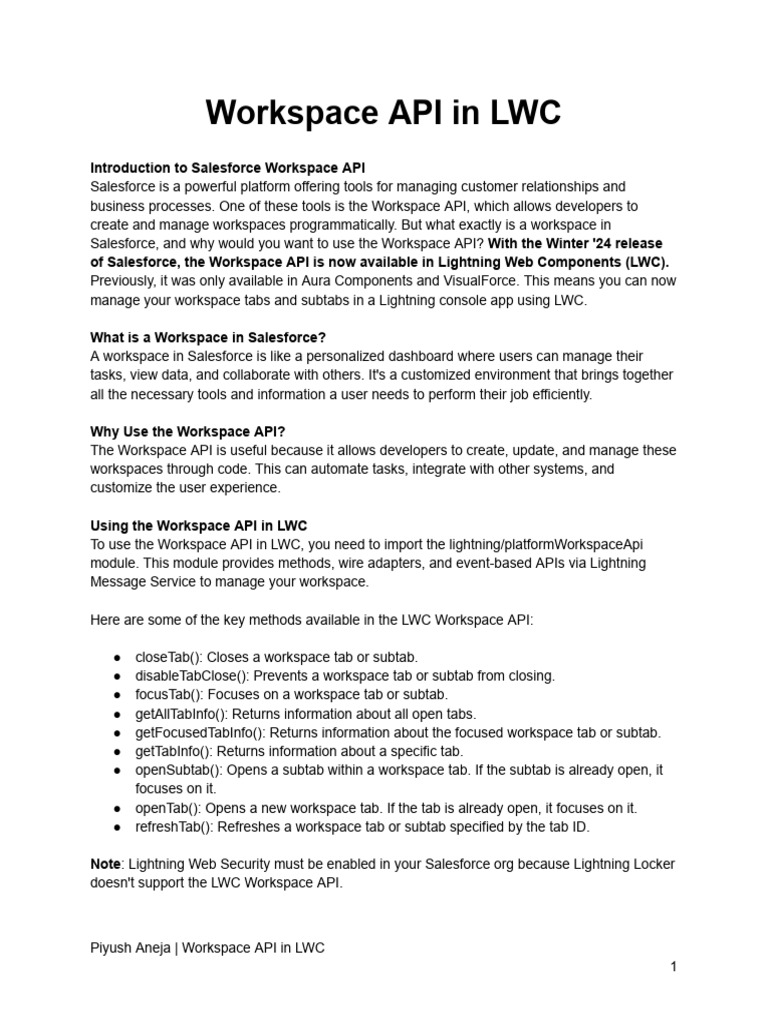 Workspace API in LWC - Piyush Aneja | PDF | Icon (Computing) | Usability