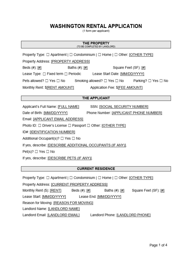 Washington Rental Application | PDF | Landlord | Lease