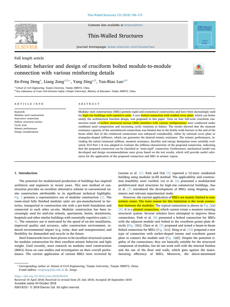 Not Ok-Seismic Behavior and Design of Cruciform Bolted Module-To-module | PDF | Buckling ...