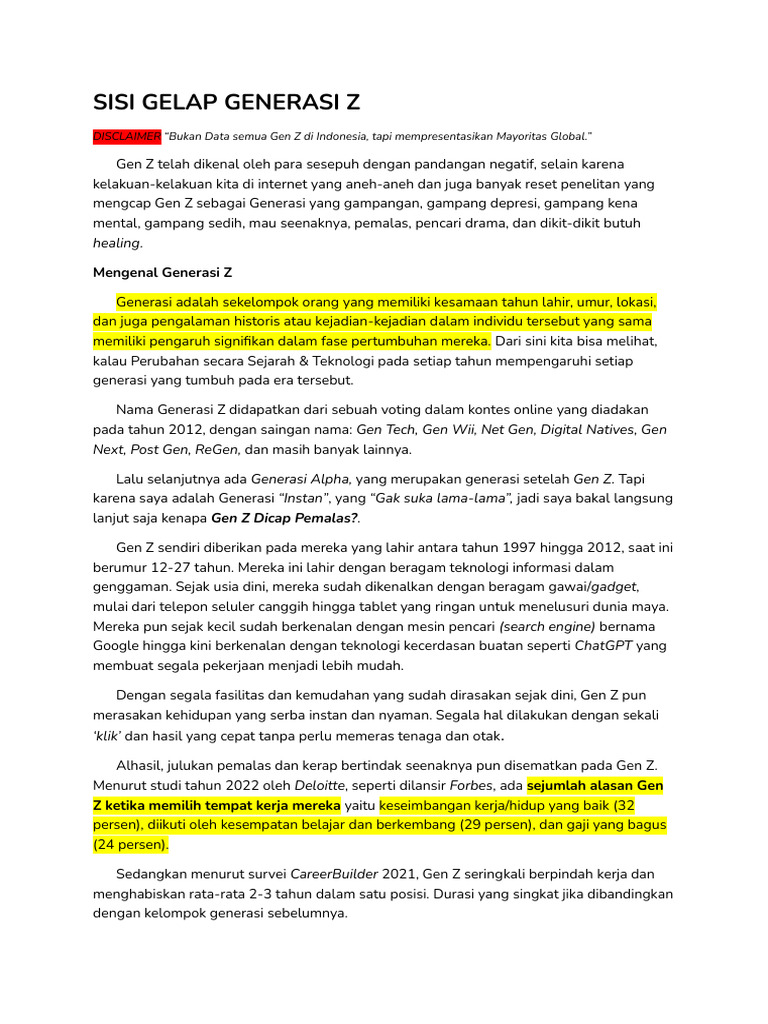 Sisi Gelap Gen z | PDF