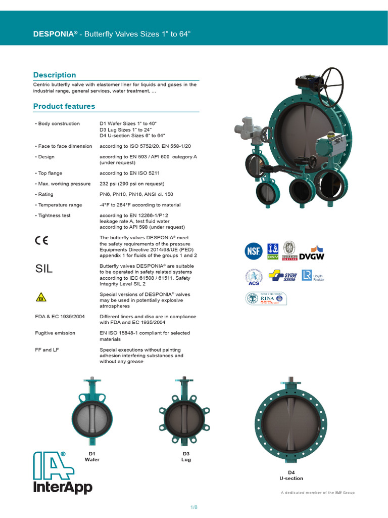 Rubber Lined Butterfly Valve Industrial Desponia Inch | PDF | Valve ...