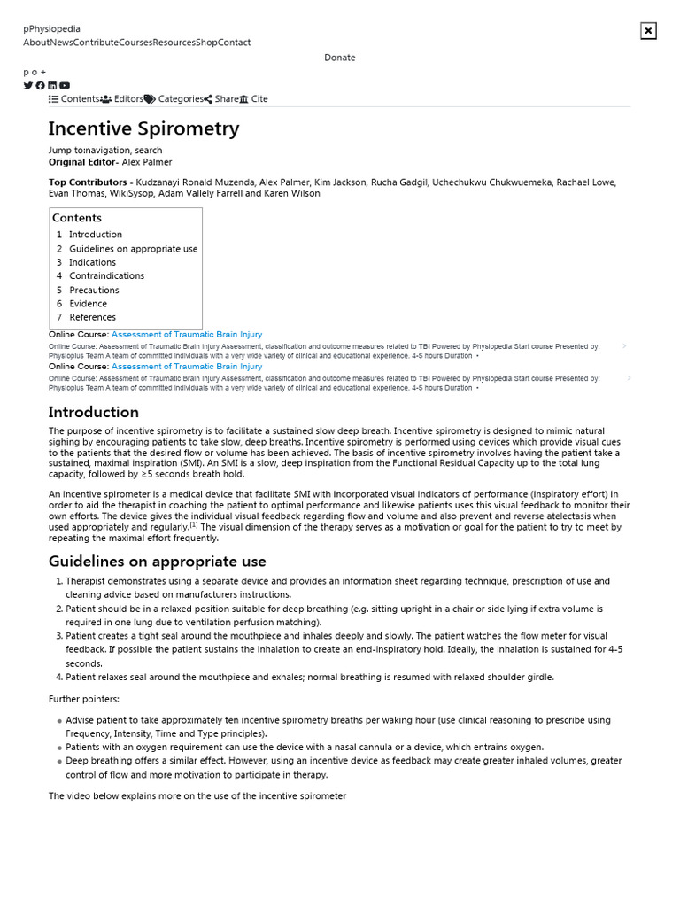 Incentive Spirometry - Physiopedia | PDF | Lung | Respiratory System