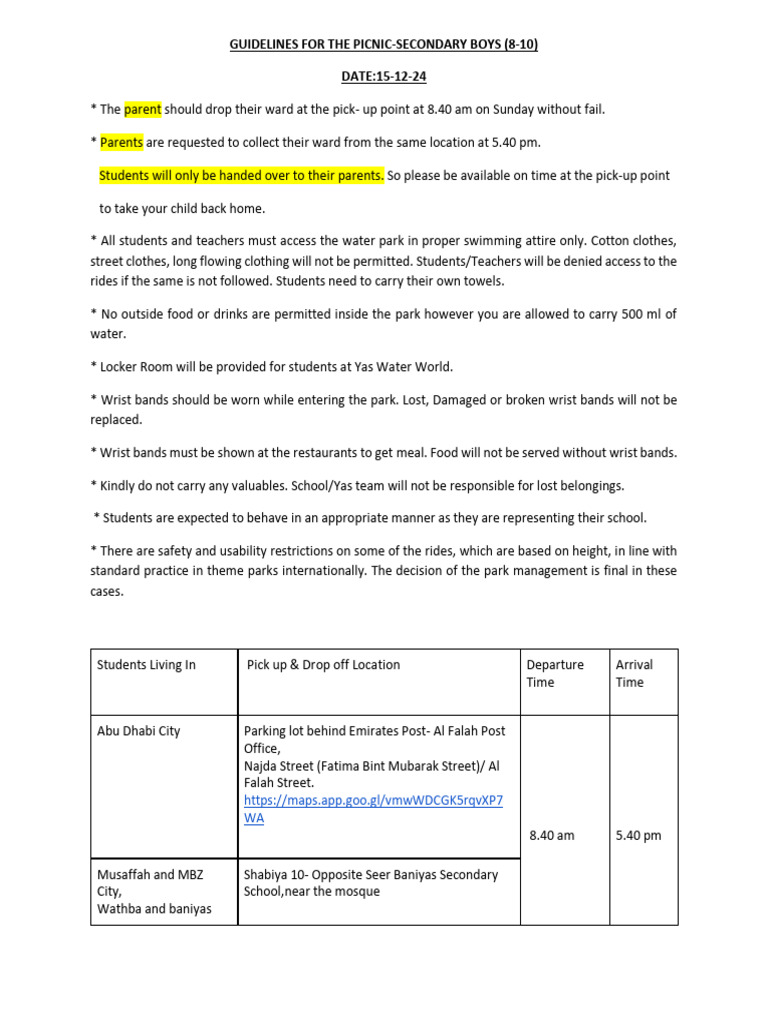 Guidelines For The Picnic | PDF
