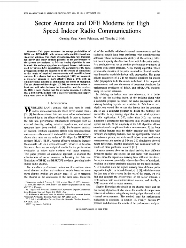 Sector Antenna and DFE Modems For High Speed Indoor Radio ...