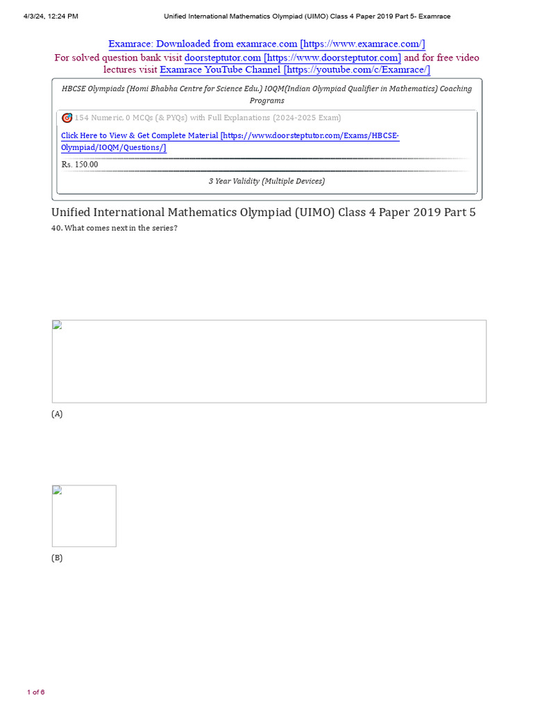 UIMO-Class-4-Paper-2019-Part-5 | PDF